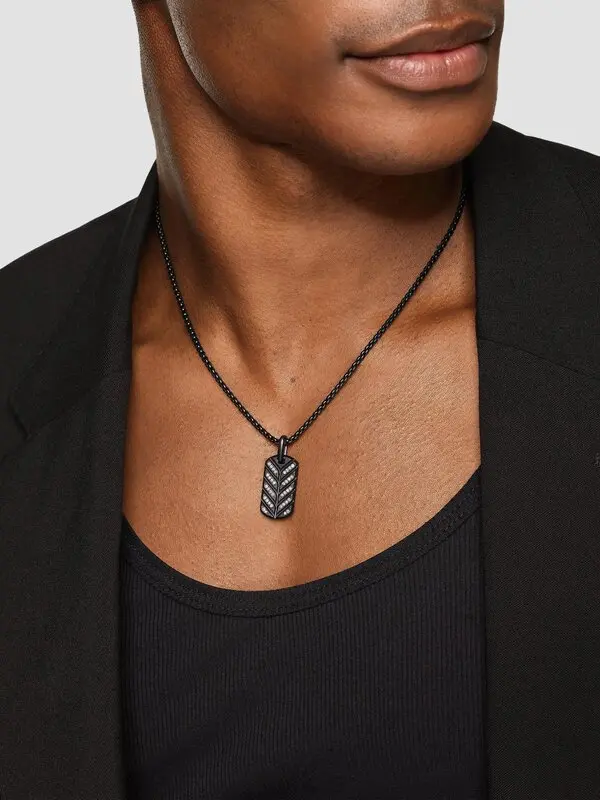 David Yurman Chevron Fluorescent Tag In Titanium With Diamonds, 27mm