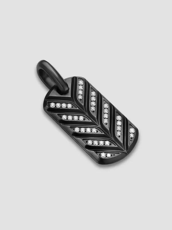 David Yurman Chevron Fluorescent Tag In Titanium With Diamonds, 27mm