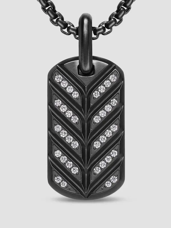 David Yurman Chevron Fluorescent Tag In Titanium With Diamonds, 27mm