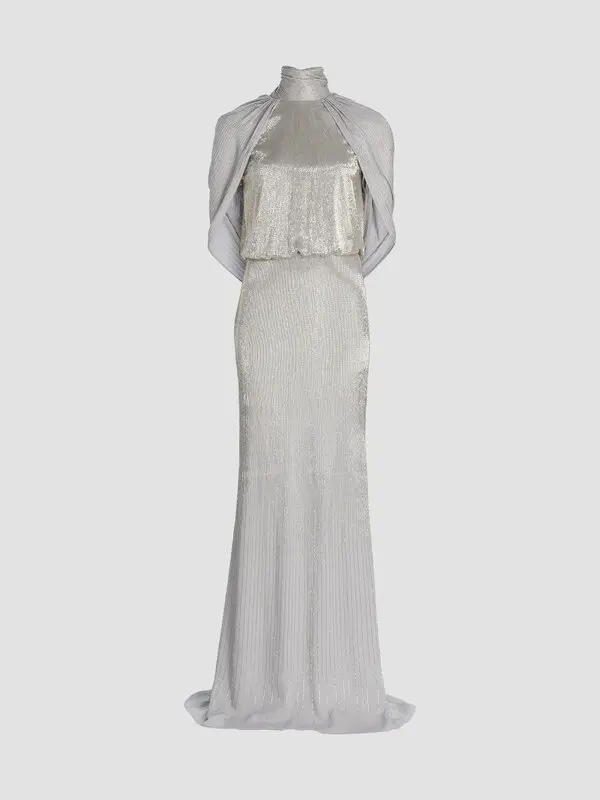 Oscar De La Renta Bugle-beaded Ombré Silk Georgette Open Back Gown - Smoke