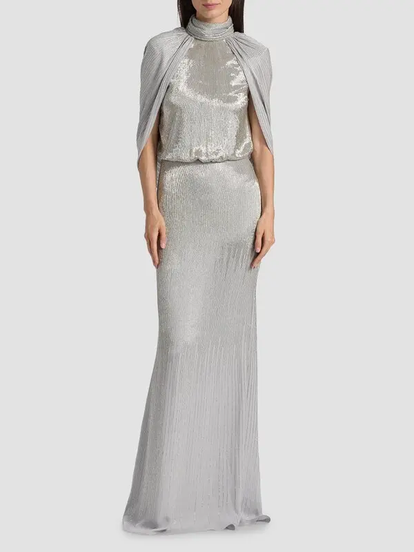 Oscar De La Renta Bugle-beaded Ombré Silk Georgette Open Back Gown