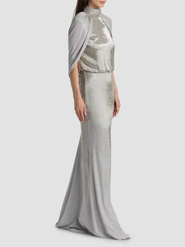 Oscar De La Renta Bugle-beaded Ombré Silk Georgette Open Back Gown