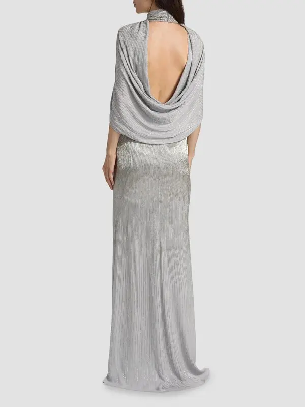 Oscar De La Renta Bugle-beaded Ombré Silk Georgette Open Back Gown