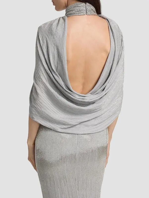 Oscar De La Renta Bugle-beaded Ombré Silk Georgette Open Back Gown