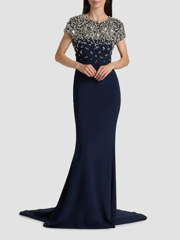 Oscar De La Renta Crystal-embroidered Cap-sleeve Gown