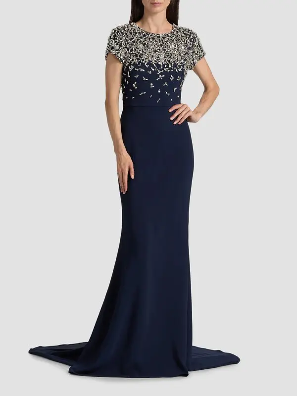 Oscar De La Renta Crystal-embroidered Cap-sleeve Gown