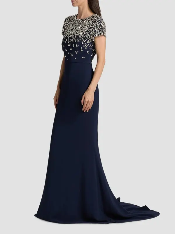 Oscar De La Renta Crystal-embroidered Cap-sleeve Gown
