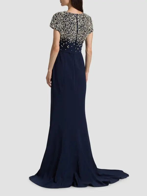 Oscar De La Renta Crystal-embroidered Cap-sleeve Gown
