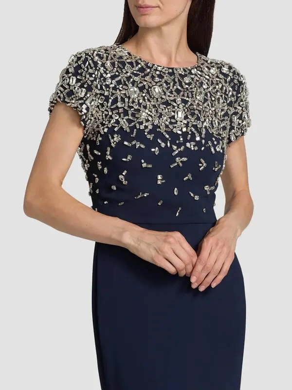 Oscar De La Renta Crystal-embroidered Cap-sleeve Gown