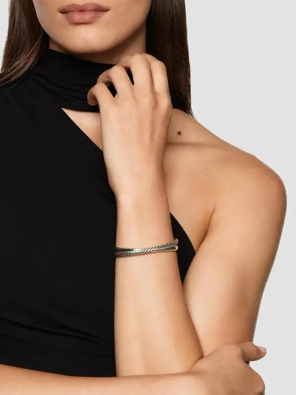 David Yurman Crossover Two Row Cuff Bracelet In Sterling 10.7mm