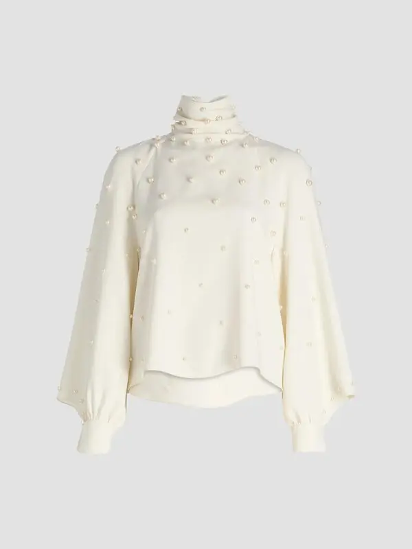 Oscar De La Renta Imitation Pearl-embellished Silk-blend Georgette Blouse