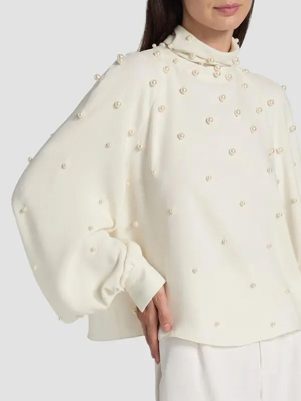 Oscar De La Renta Imitation Pearl-embellished Silk-blend Georgette Blouse