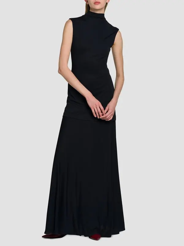 JIL SANDER Crepe Mock-turtleneck Maxi Dress
