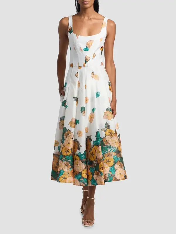 Prabal Gurung Sun Floral Corset Midi-dress