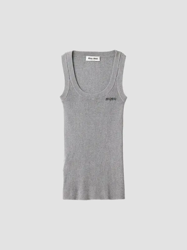 Miu Miu Cotton Knit Tank Top - Grey