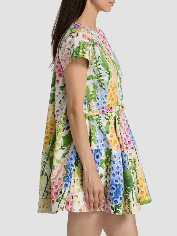 Oscar De La Renta Foxgloves-print Stretch-cotton Poplin Minidress