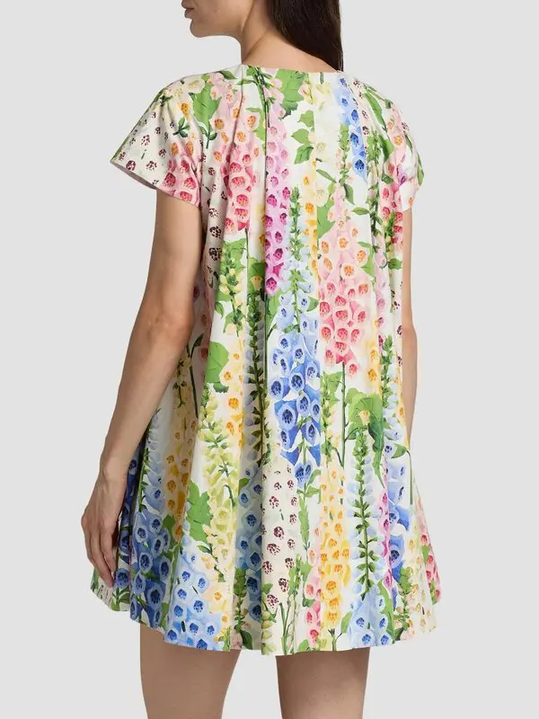 Oscar De La Renta Foxgloves-print Stretch-cotton Poplin Minidress