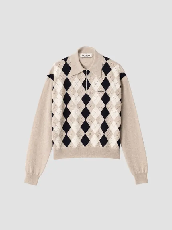 Miu Miu Cashmere Polo Sweater - Beige Multi