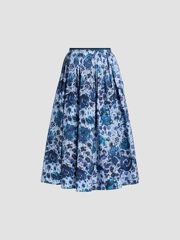 Prabal Gurung Pleated Floral Cotton-blend Midi-skirt