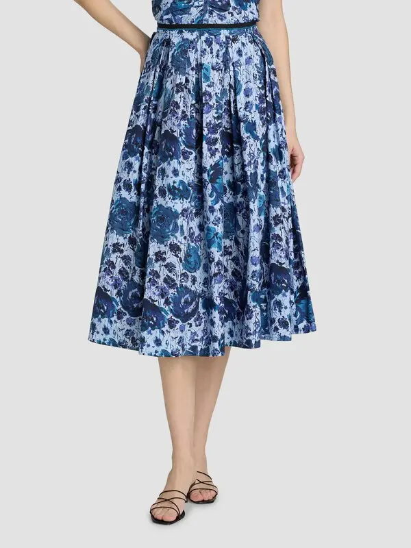 Prabal Gurung Pleated Floral Cotton-blend Midi-skirt