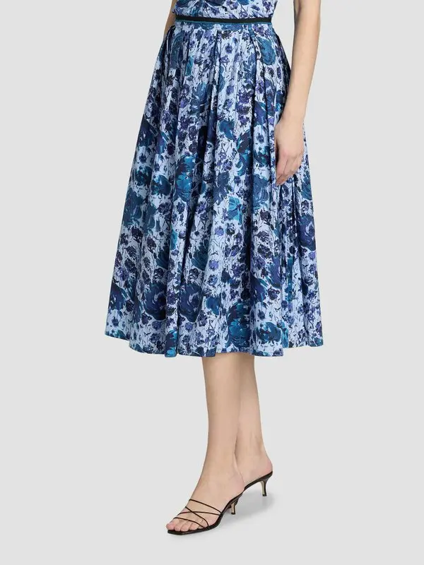 Prabal Gurung Pleated Floral Cotton-blend Midi-skirt