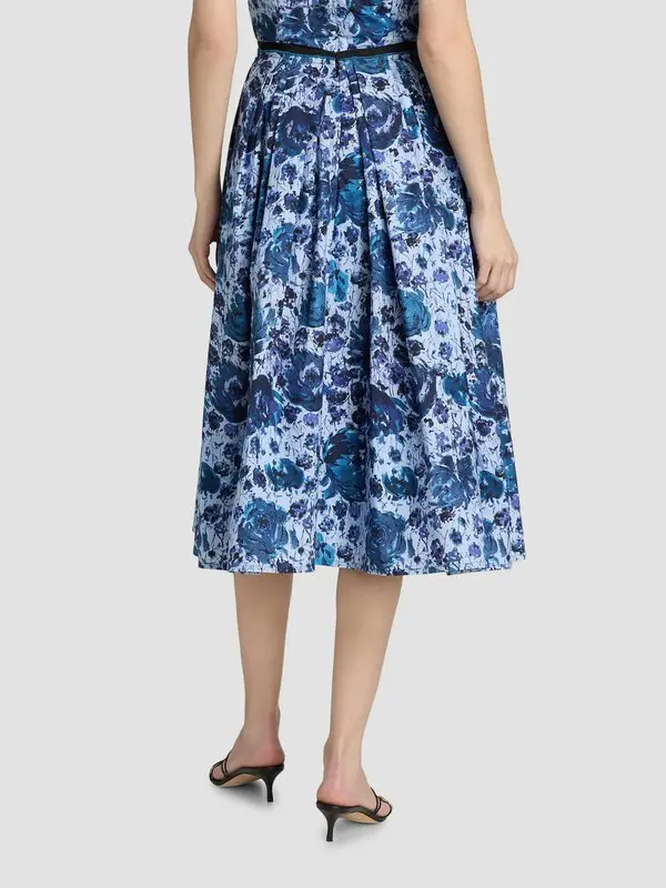 Prabal Gurung Pleated Floral Cotton-blend Midi-skirt
