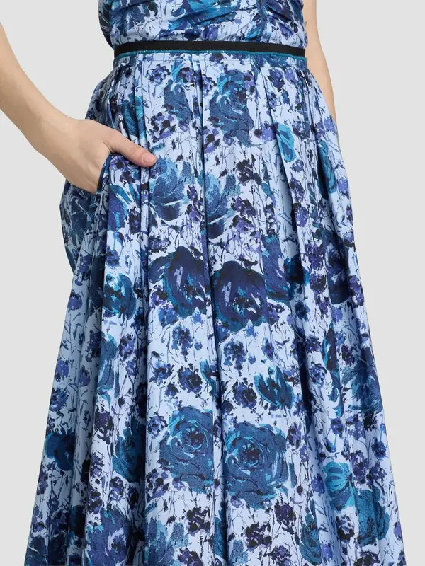 Prabal Gurung Pleated Floral Cotton-blend Midi-skirt