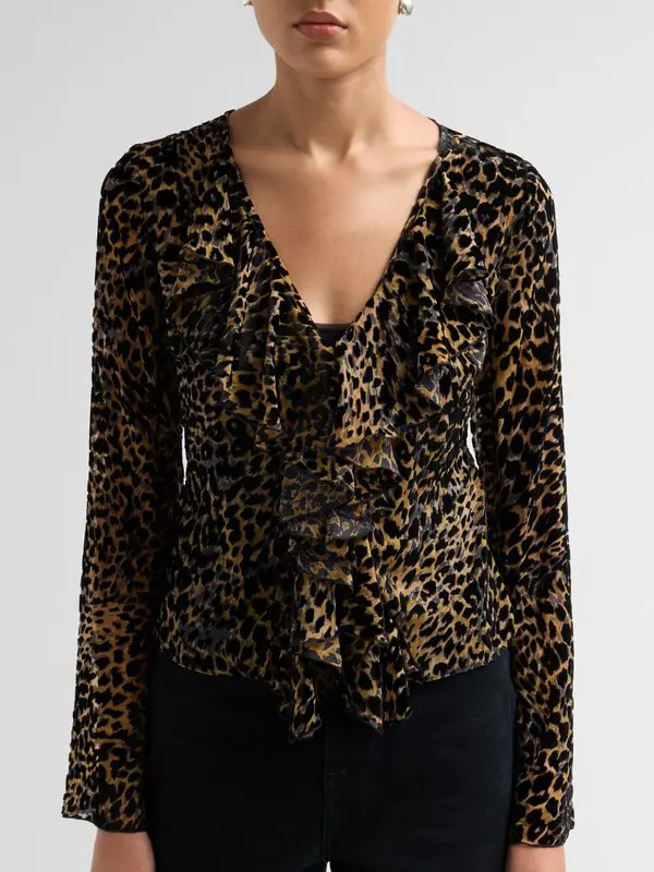 Ronny Kobo Marian -print Ruffled Top - Leopard