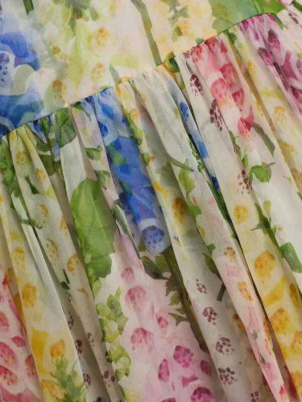 Oscar De La Renta Sheer Foxgloves Silk Chiffon Long-sleeve Minidress