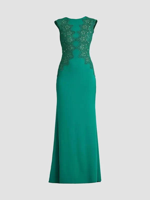 Tadashi Shoji Gant Embroidered Crepe Gown - Emerald