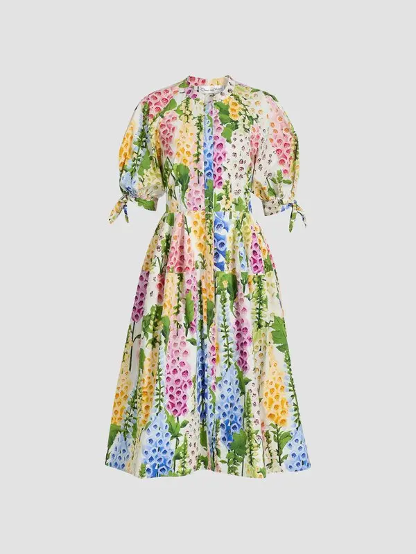 Oscar De La Renta Floral Stretch-cotton Poplin Midi-dress - White Multi