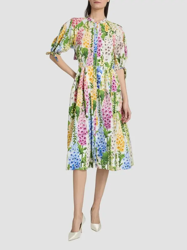 Oscar De La Renta Floral Stretch-cotton Poplin Midi-dress
