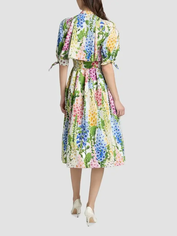 Oscar De La Renta Floral Stretch-cotton Poplin Midi-dress