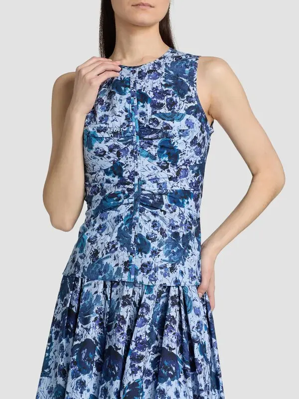 Prabal Gurung Floral Cotton-blend Ruched Top