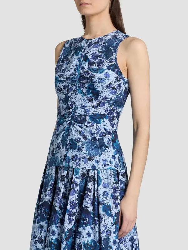 Prabal Gurung Floral Cotton-blend Ruched Top
