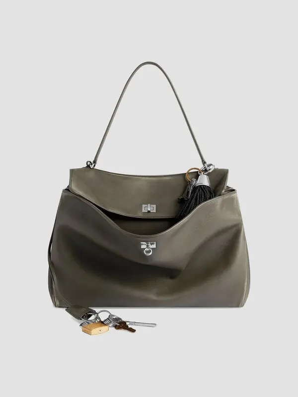 Balenciaga Rodeo Used Effect Large Handbag With Charms - Khaki