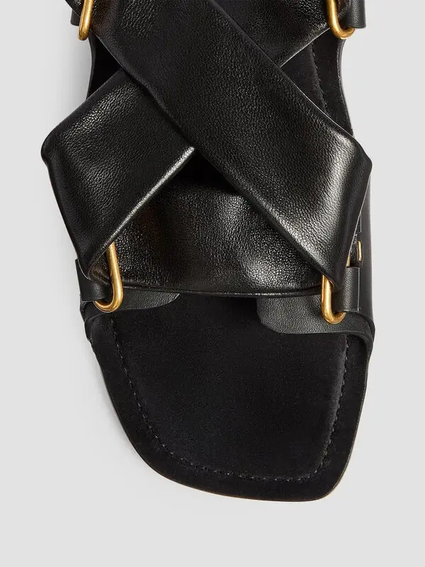 Khaite Boden Leather Ankle Wrap Sandals - Black