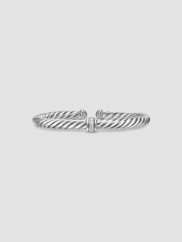 David Yurman Cable Flex Center Station Bracelet In Sterling - Diamond