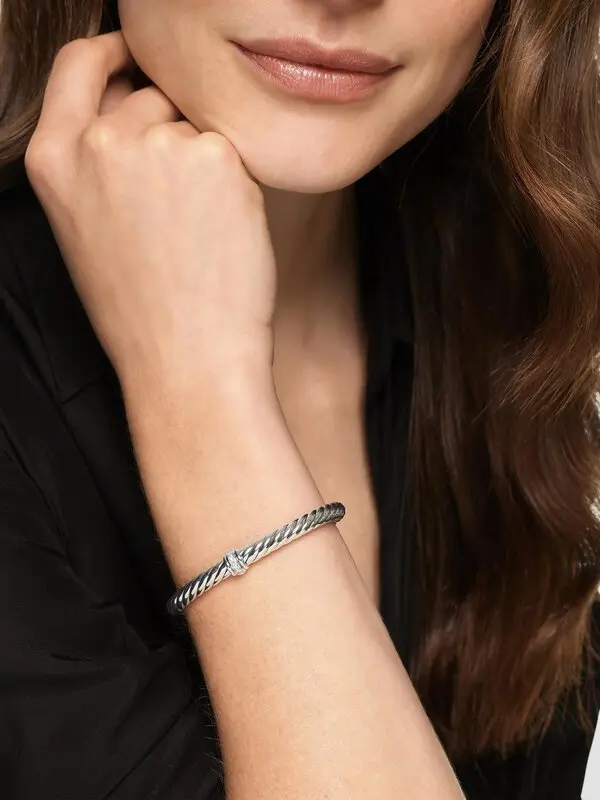 David Yurman Cable Flex Center Station Bracelet In Sterling - Diamond