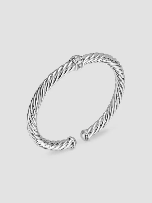 David Yurman Cable Flex Center Station Bracelet In Sterling - Diamond