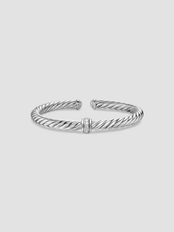 David Yurman Cable Flex Center Station Bracelet In Sterling - Diamond
