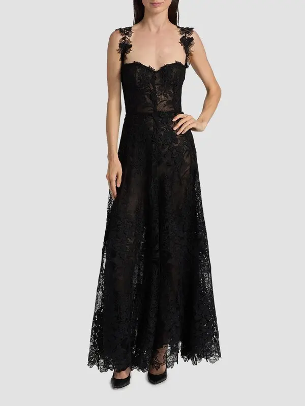 Oscar De La Renta Foxgloves Guipure Lace Gown