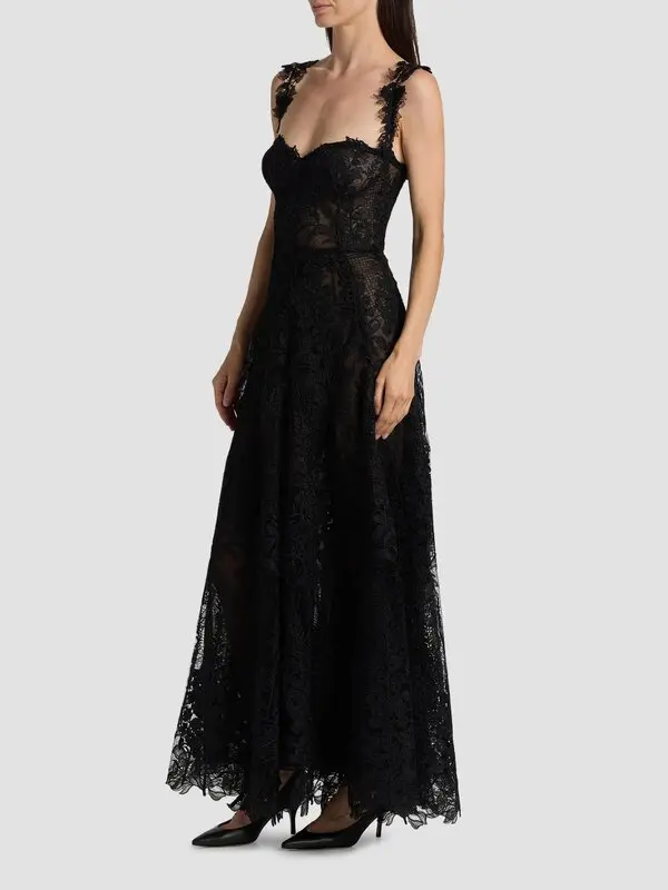 Oscar De La Renta Foxgloves Guipure Lace Gown