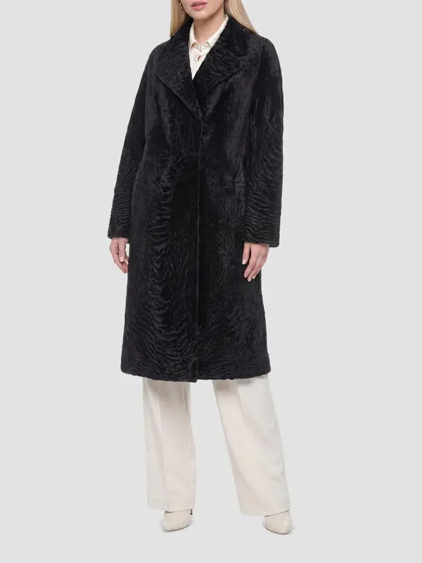 Gorski Reversible Textured Shearling Lamb Short Coat - Black