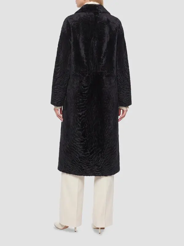 Gorski Reversible Textured Shearling Lamb Short Coat - Black