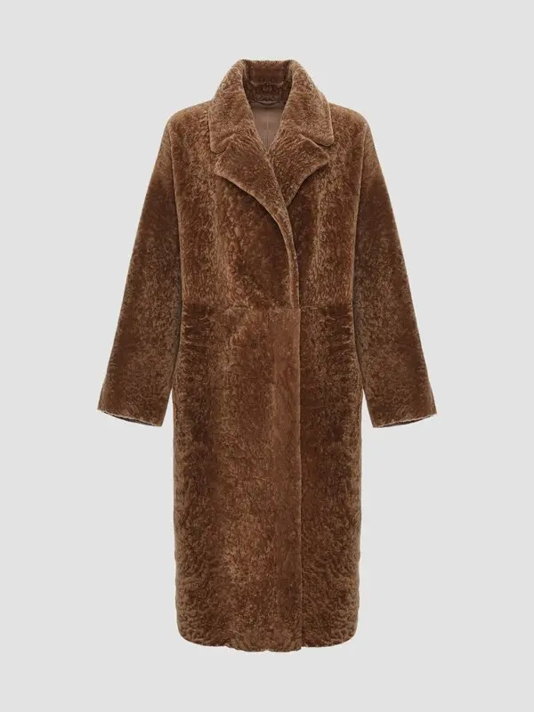 Gorski Reversible Textured Shearling Lamb Short Coat - Camel