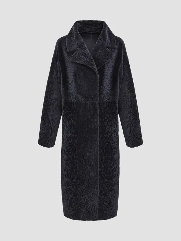 Gorski Reversible Textured Shearling Lamb Short Coat - Navy