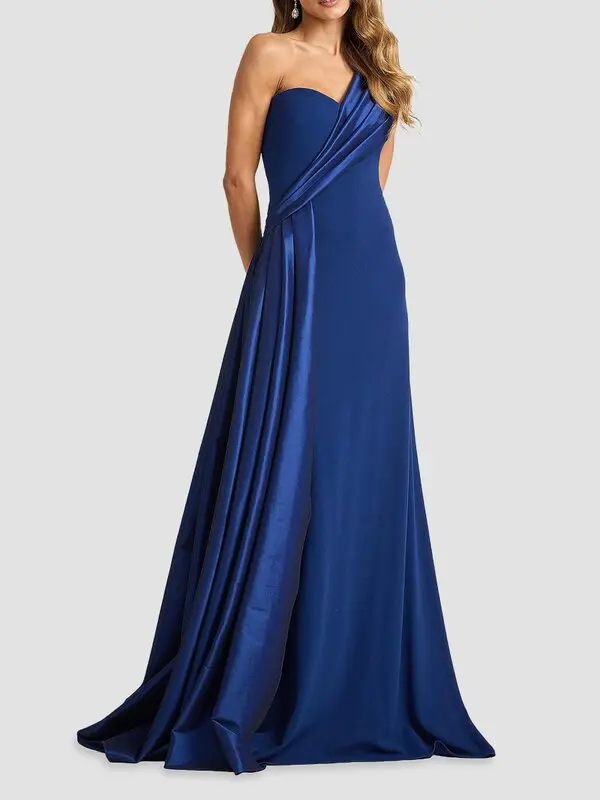 Tadashi Shoji One-shoulder Taffeta-trim Crepe Gown