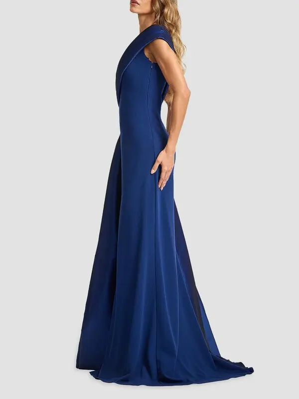 Tadashi Shoji One-shoulder Taffeta-trim Crepe Gown