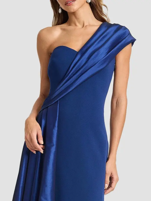 Tadashi Shoji One-shoulder Taffeta-trim Crepe Gown